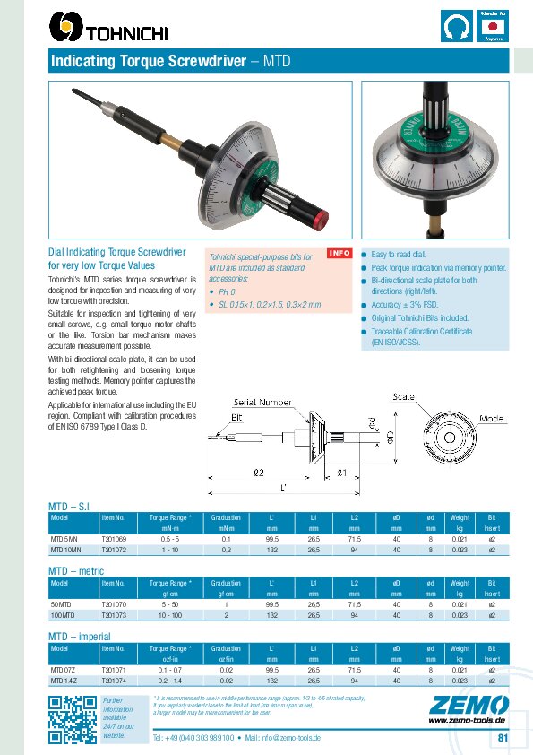 Tohnichi MTD Dial Indicating Micro Torque Screwdriver