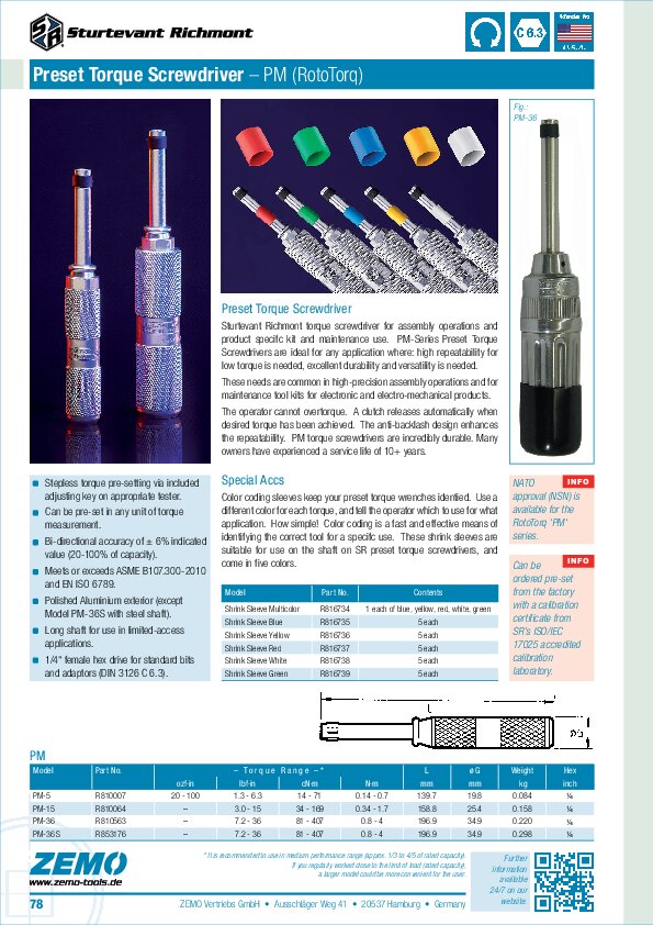 Sturtevant Richmont Roto-Torq PM Preset Torque Screwdriver up to 400 cNm
