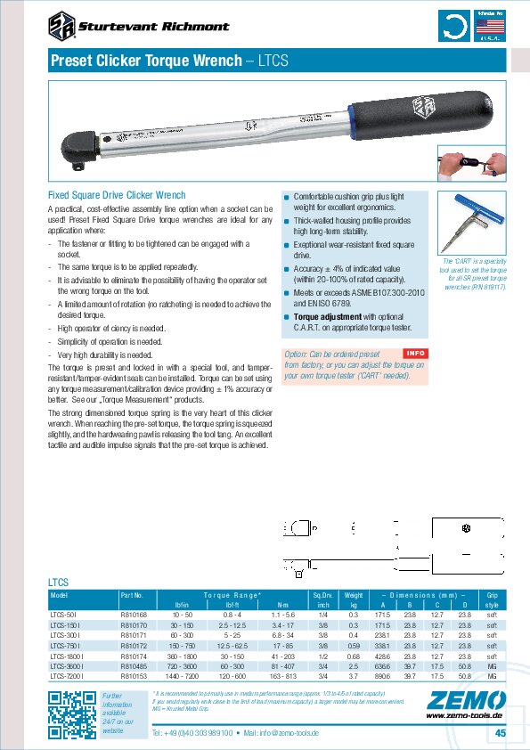 Sturtevant Richmont LTCS Preset Clicker Torque Wrench